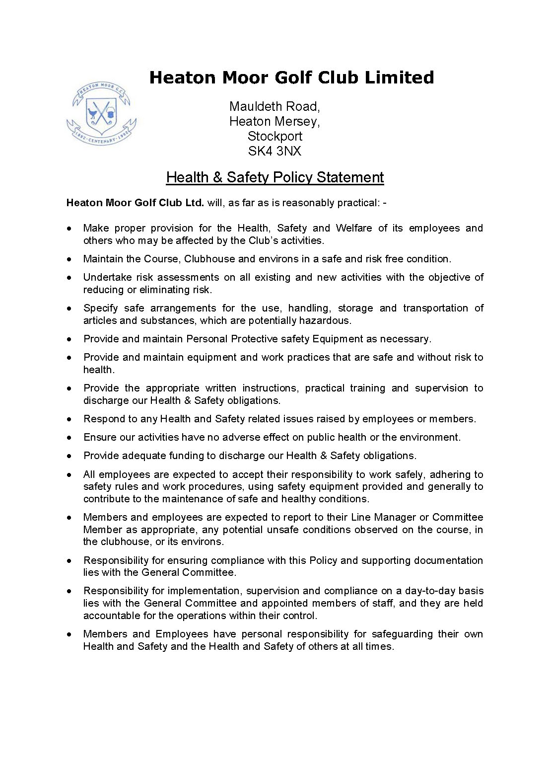 Club Policies - Heaton Moor Golf Club